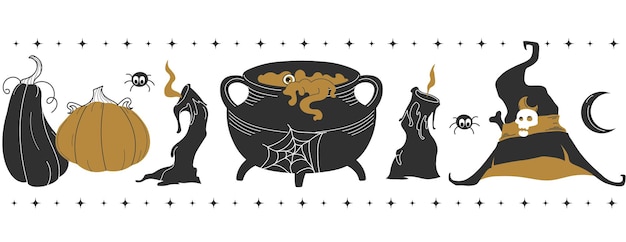Whimsical Halloween Scene with Pumpkins, Cauldron, and Spooky ...
