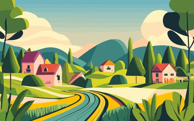 Vibrant Countryside Landscape with Winding Road | Jiffy Designs