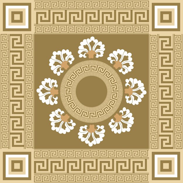 Ornate Grecian Floral Medallion with Intricate Border Patterns | Jiffy ...