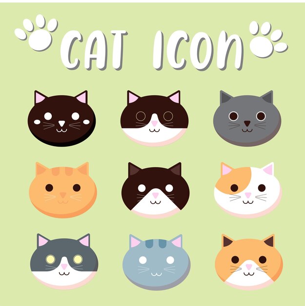 Charming Cat Faces in Vibrant Cartoon Style Illustration | Jiffy Designs