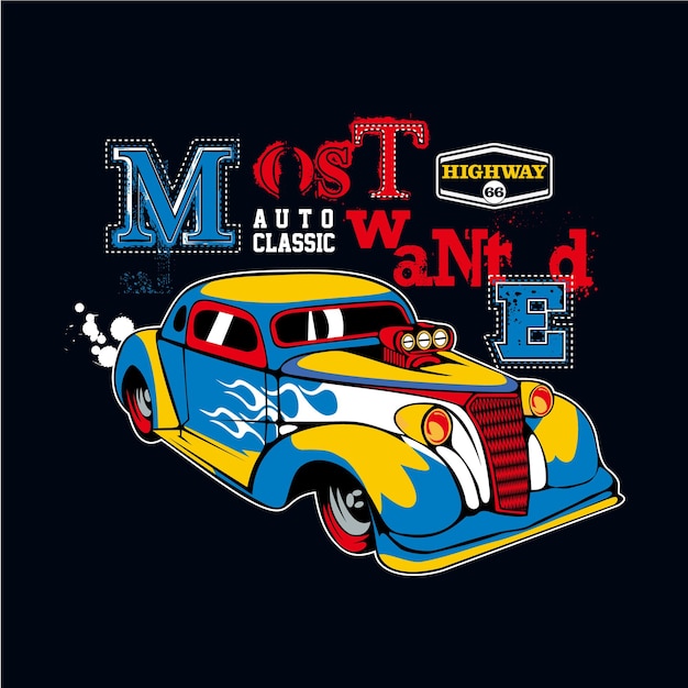 Vibrant Vintage Auto Classic Showcased on Retro Highway | Jiffy Designs