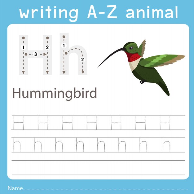 Colorful Hummingbird Tracing Worksheet with A-Z Animal Writing Practice ...