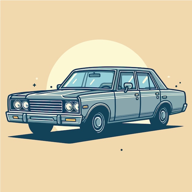 Classic Sedan in Retro Illustration with Vibrant Tones | Jiffy Designs