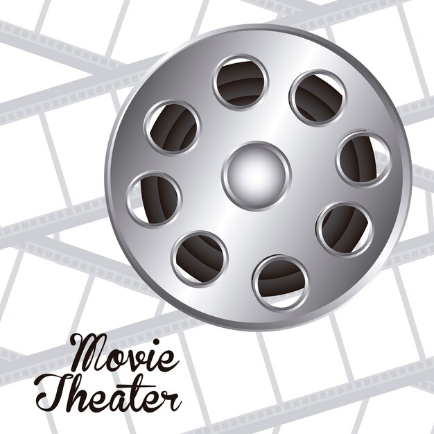 Silver Movie Reel Icon with Theater Text Illustration | Jiffy Designs