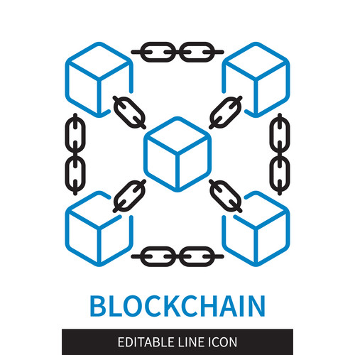Editable Line Blockchain Outline Icon. Blocks Connected By Chains ...