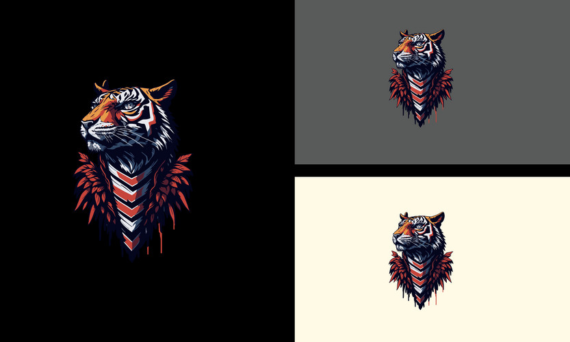 Head Tiger With Flag American Background Vector Flat Design | Jiffy Designs