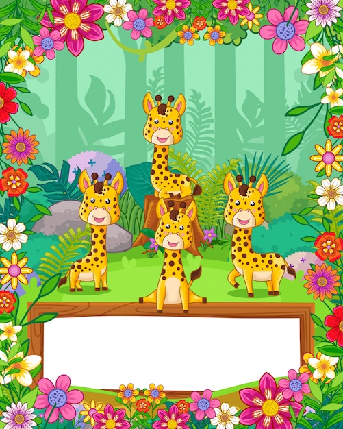 Vibrant Jungle Giraffe Family in Floral Frame | Jiffy Designs