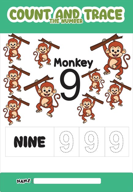 Counting and Tracing the Number Nine with Playful Monkeys | Jiffy Designs