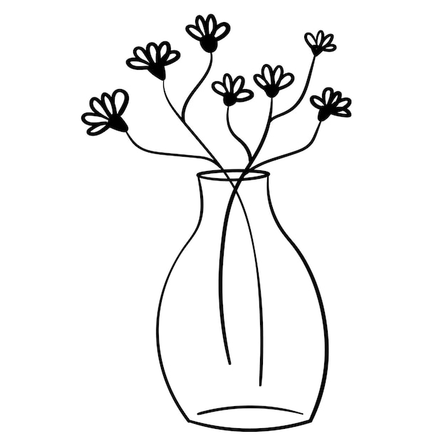 Minimalist Floral Vase Line Drawing with Stylized Blooms | Jiffy Designs