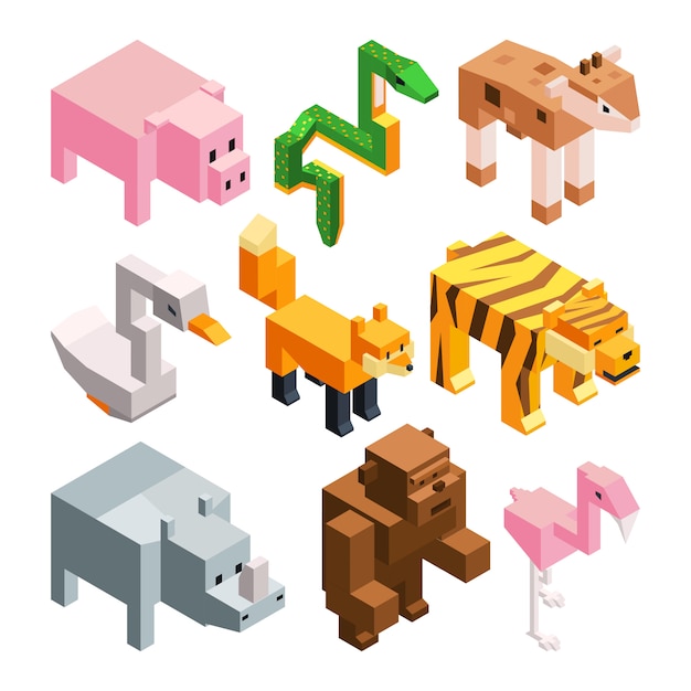 Charming Collection of Colorful Isometric Animal Figures | Jiffy Designs