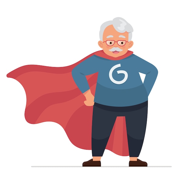 Heroic Grandpa in Red Cape Strikes a Confident Pose | Jiffy Designs