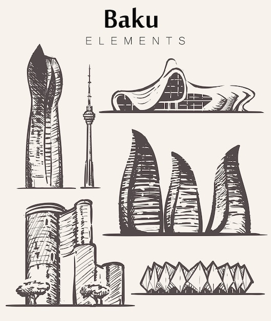 Architectural Landmarks of Baku: A Striking Skyline Illustration ...