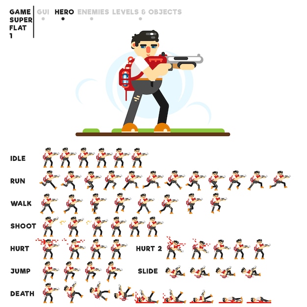 Diverse Pixel Art Game Character Sprite Sheet with Varied Actions ...