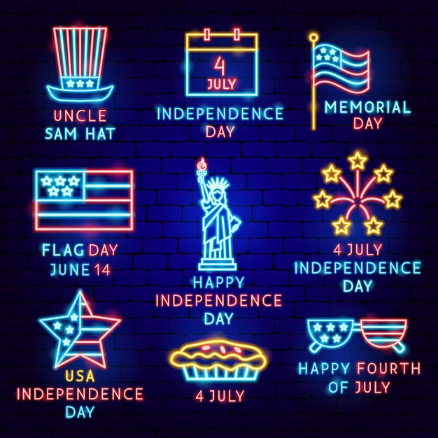 Vibrant Patriotic Neon Symbols for Independence Day Celebrations ...