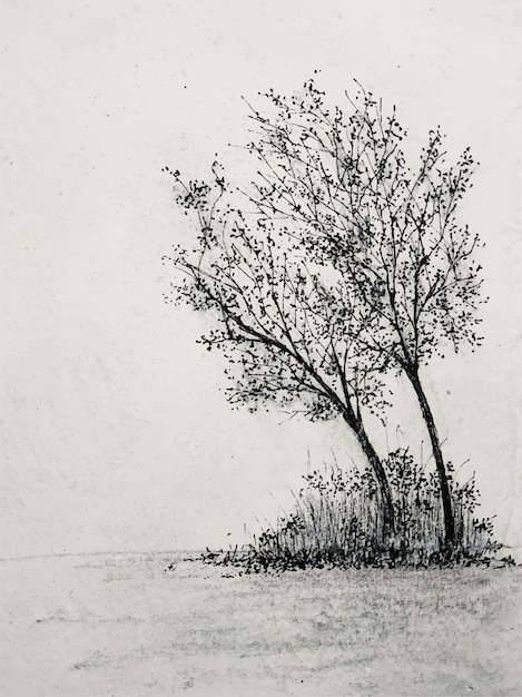 Serene Pencil Sketch of Trees by the Waterfront | Jiffy Designs