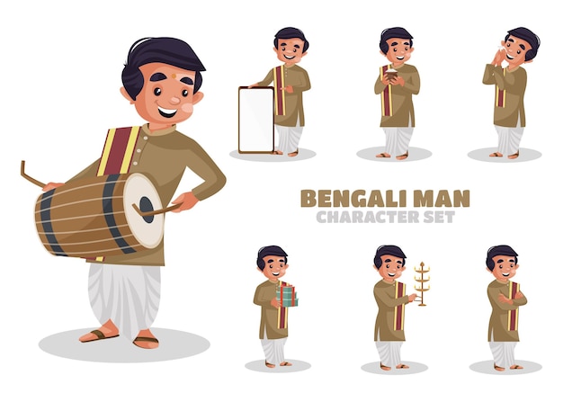 Vibrant Celebration of Bengali Culture: A Lively Character Set | Jiffy ...