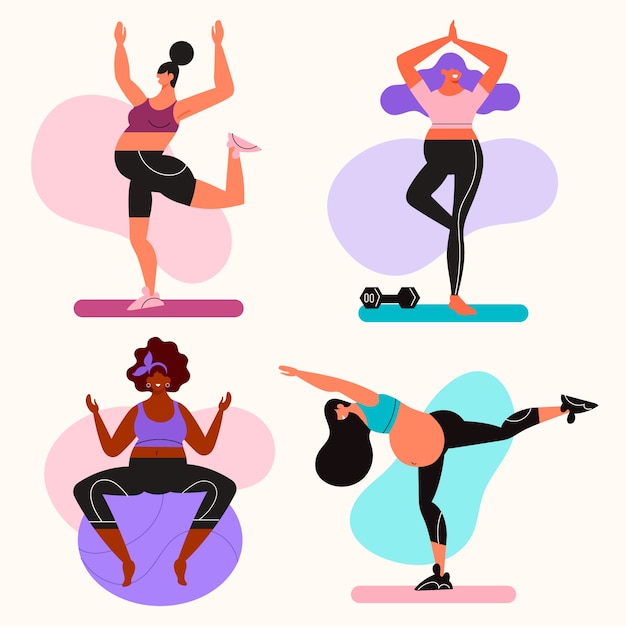 Diverse Collection of Vibrant Fitness Poses and Activewear Designs ...