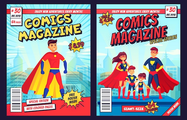 Vibrant Superhero Family on the Cover of Comics Magazine | Jiffy Designs