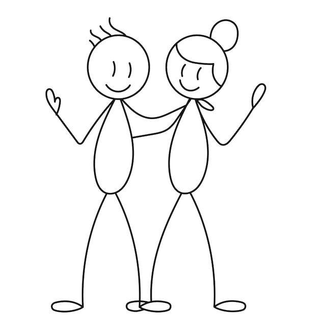 Playful Stick Figures Embracing in Whimsical Line Art | Jiffy Designs
