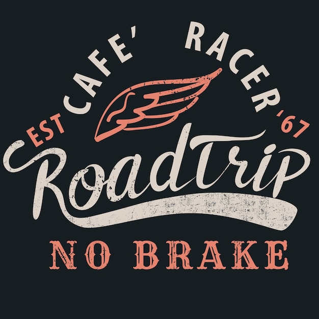 Vintage Cafe Racer Road Trip Emblem with Winged Emblem | Jiffy Designs