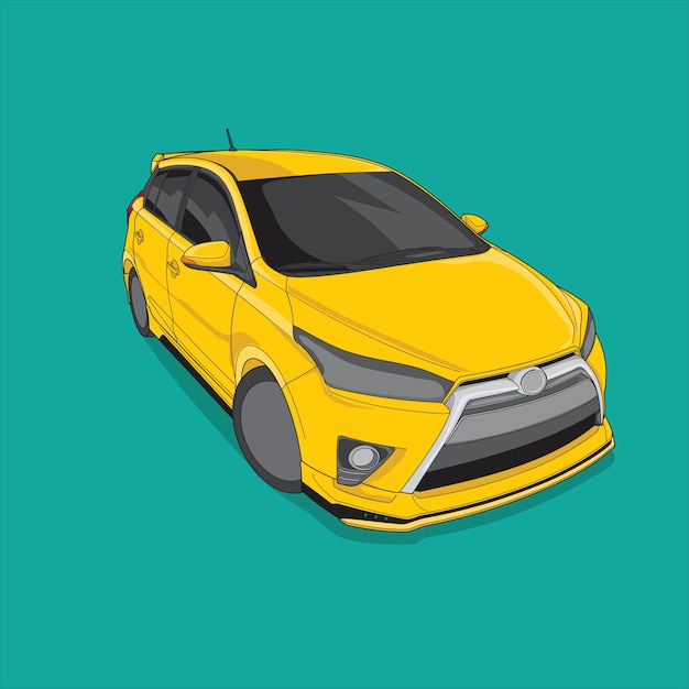 Sleek and Sporty Yellow Hatchback on Turquoise Background | Jiffy Designs