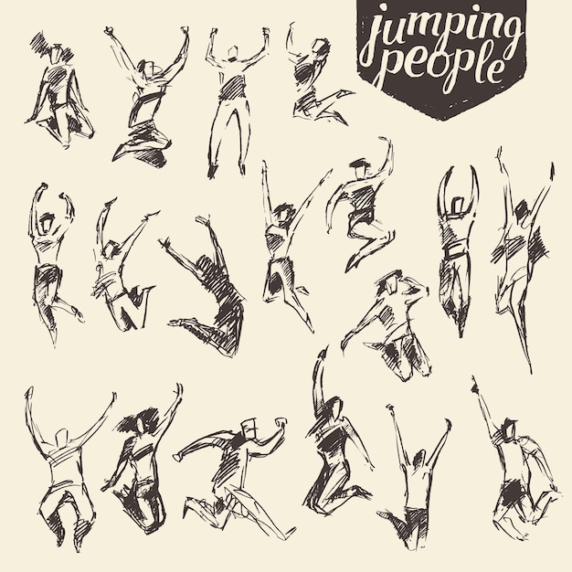 Dynamic Collection of Energetic Jumping Figures in Black and White ...