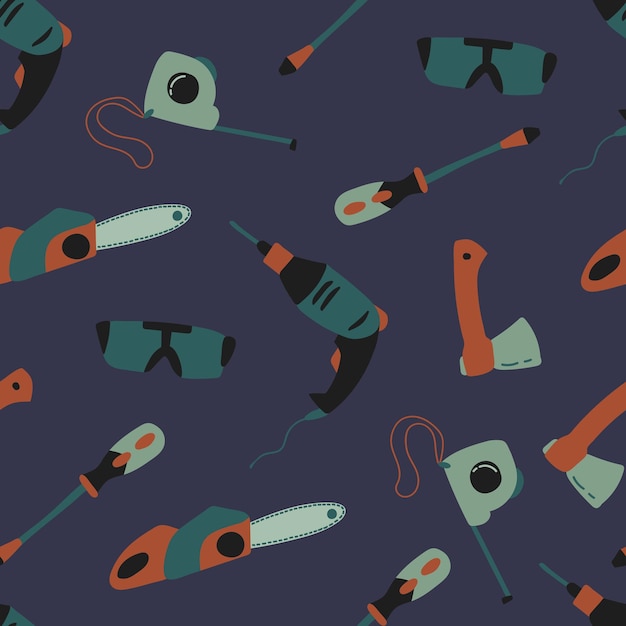 Vibrant Handyman Tools Pattern on Navy Background | Jiffy Designs