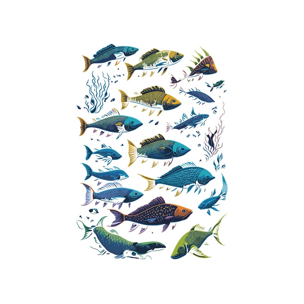 Vibrant Underwater Aquatic Life Collection of Diverse Fish | Jiffy Designs