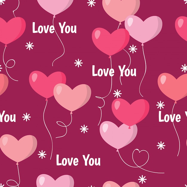 Romantic Heart Balloons Pattern with Love You Text | Jiffy Designs