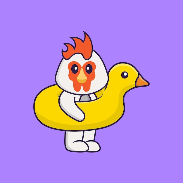Playful Poultry Pal: Quirky Cartoon Chicken on Inflatable Duck | Jiffy ...