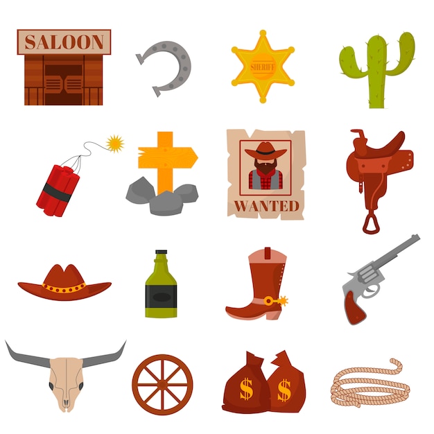 Iconic Wild West Symbols in Vibrant Illustration Style | Jiffy Designs