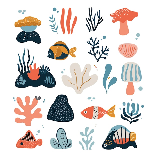 Vibrant Underwater Wonderland: A Whimsical Marine Life Collage | Jiffy ...