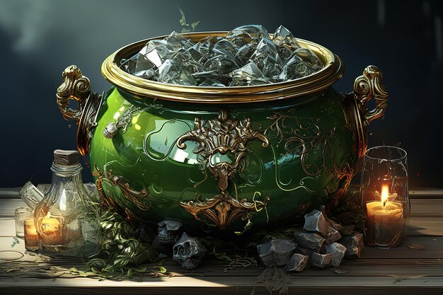 Enchanting Cauldron of Mystical Crystals and Herbs | Jiffy Designs
