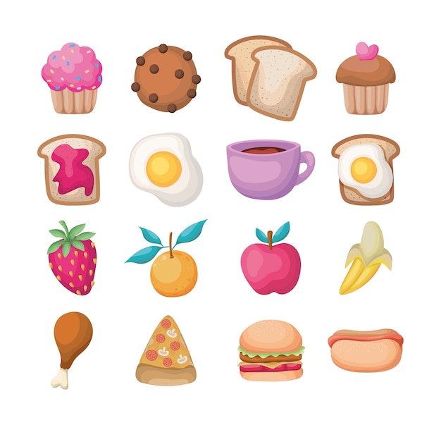 Delightful Collection of Vibrant Food and Dessert Icons | Jiffy Designs