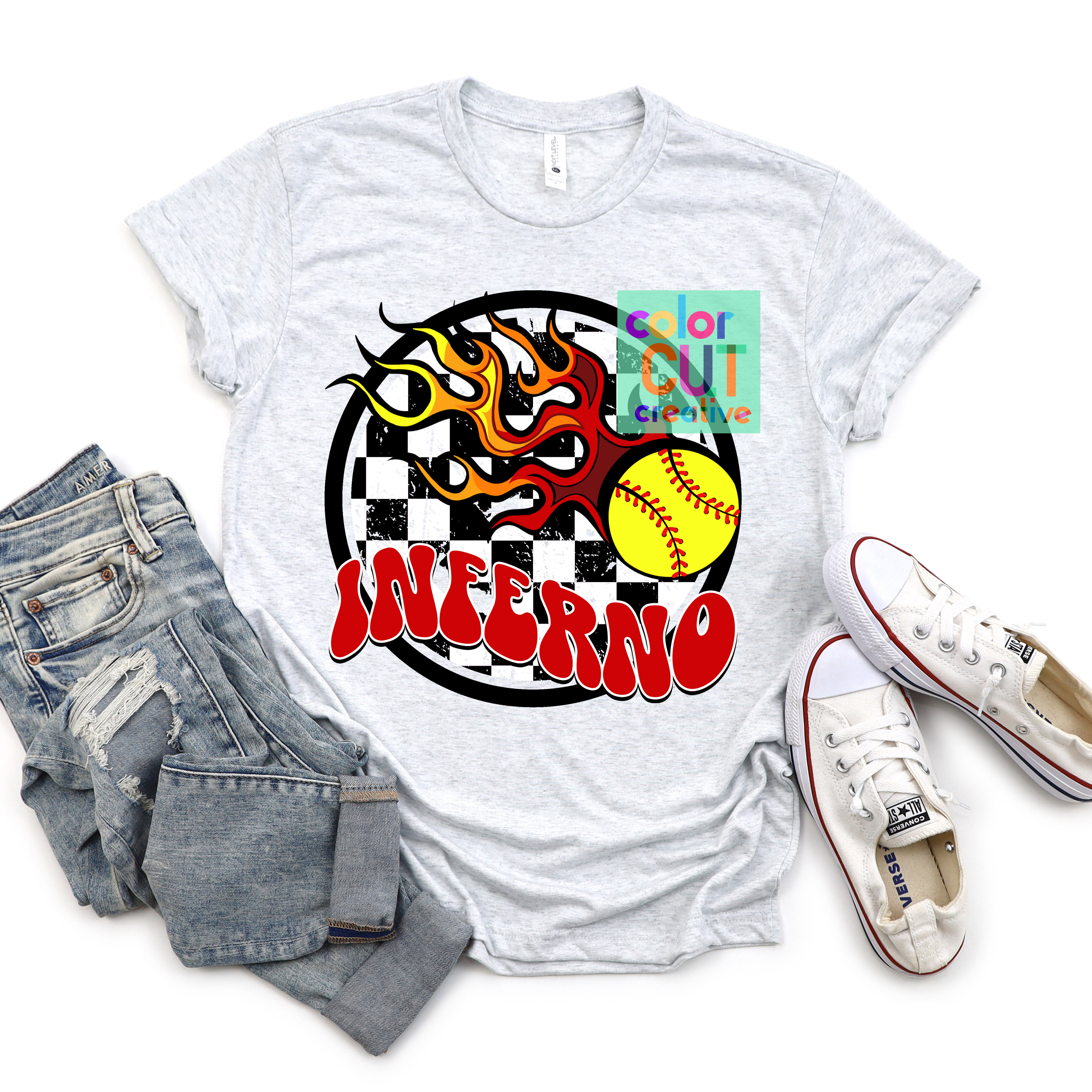 'Inferno' Fiery Baseball Design with Checkered Background and Flames ...
