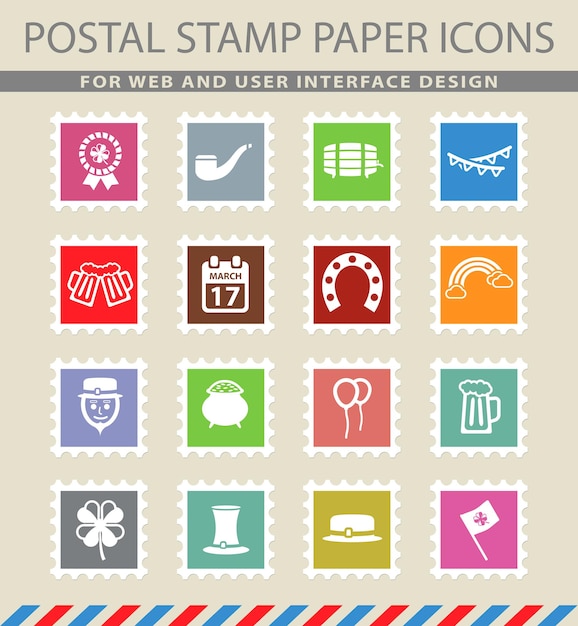 Vibrant Collection of Postal Stamp-Inspired Icons for Web and UI Design ...
