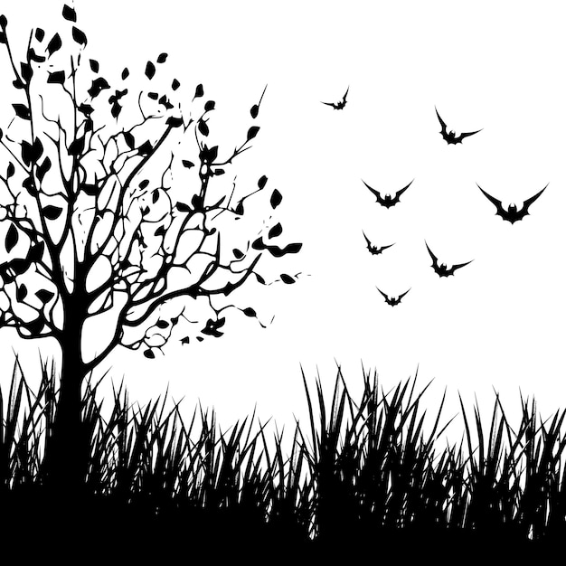 Silhouette Tree with Fluttering Birds in Black and White | Jiffy Designs