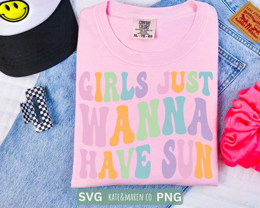 'Girls Just Wanna Have Sun' Playful Pastel Typography with Bubbly ...