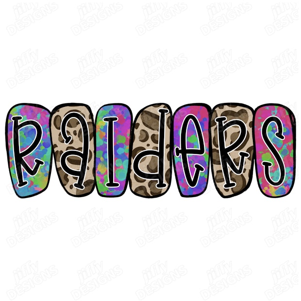 'Raiders' Vibrant Lettering with Psychedelic and Animal Print Patterns ...