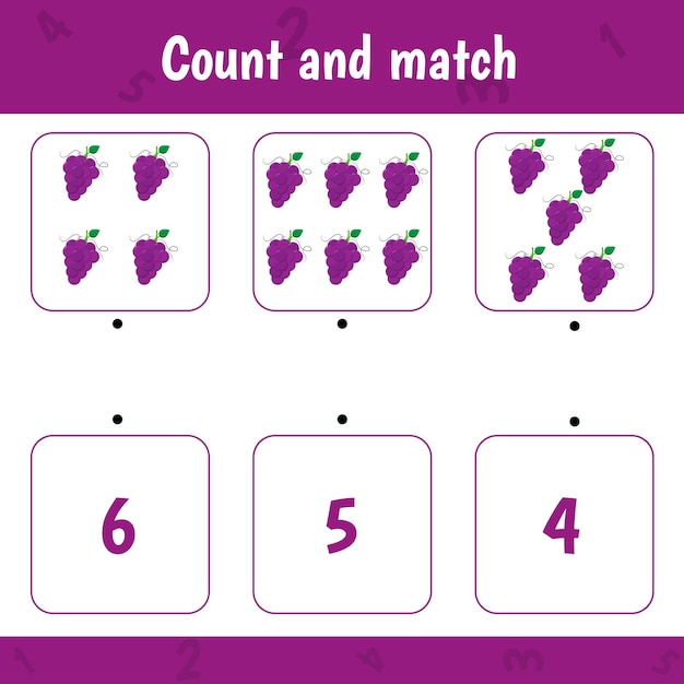Illustrated Grapes Counting and Matching Educational Activity Worksheet ...
