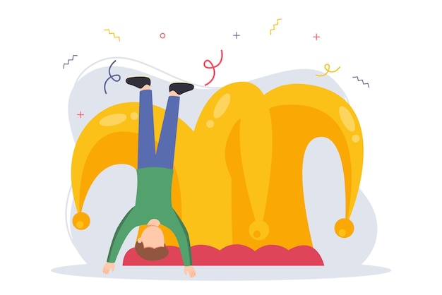 Playful Jester Handstand Amid Vibrant Shapes and Symbols | Jiffy Designs