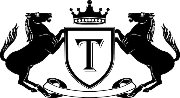Regal Heraldic Crest with Majestic Stallions and Crown | Jiffy Designs