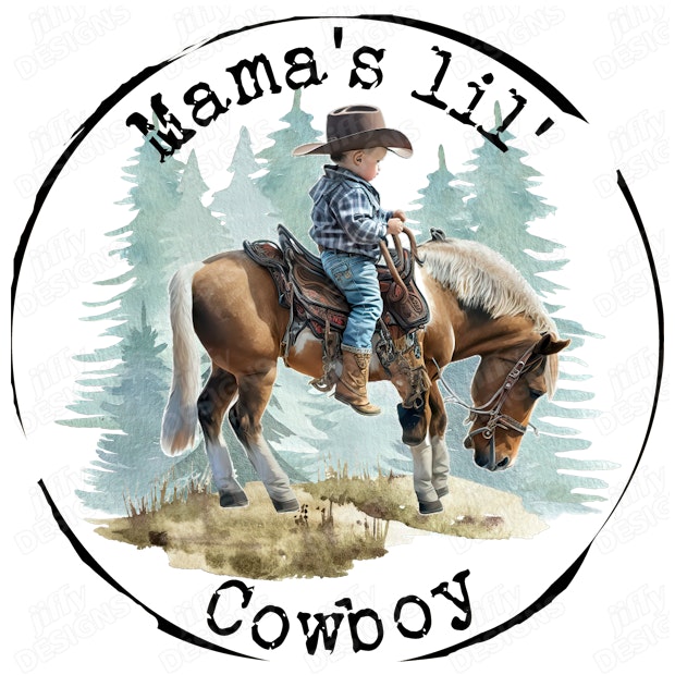 'Mama's Lil' Cowboy' Circular Western Scene with Rustic Charm | Jiffy ...