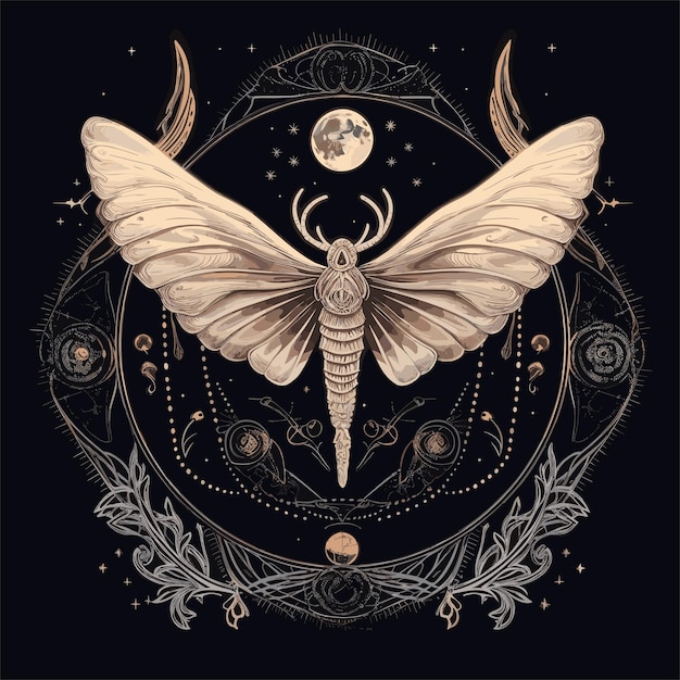 Moth and Moon Motif with Celestial Elements on Dark Background | Jiffy ...