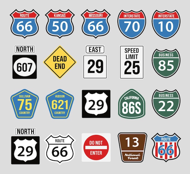 Iconic American Highway Road Signs with Vintage Aesthetic | Jiffy Designs