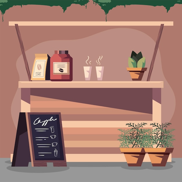 Cozy Coffee Shop Counter with Chalkboard Menu and Potted Plants | Jiffy ...