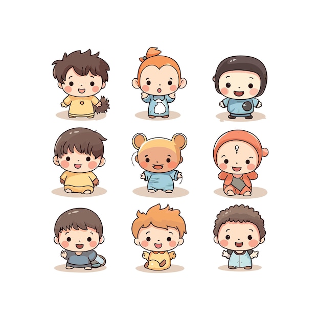 Adorable Cartoon Characters in Whimsical Poses and Expressions | Jiffy ...