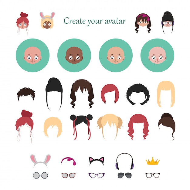 Whimsical Character Creation Elements with Diverse Hairstyles and ...