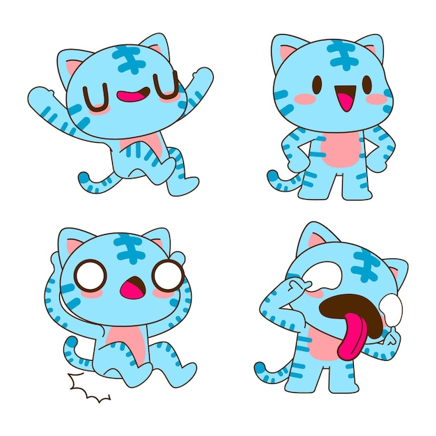 Playful Blue Feline Creatures in Cheerful Cartoon Style | Jiffy Designs