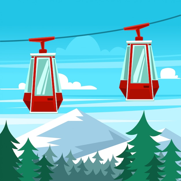Vibrant Cable Car Ride Over Snowy Mountain Landscape | Jiffy Designs